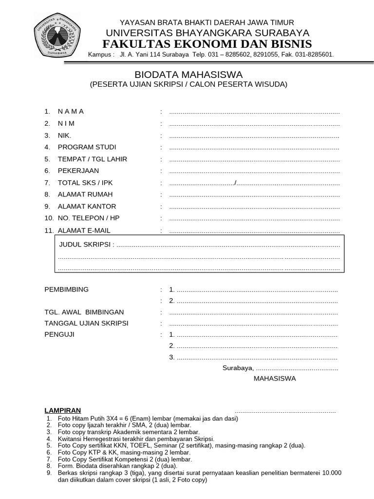 Form Biodata Mahasiswa SKRIPSI | PDF