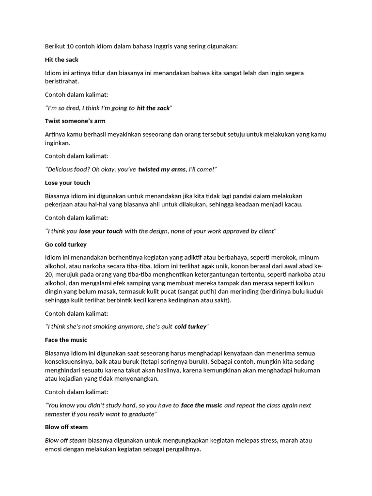 Berikut 10 Contoh Idiom Dalam Bahasa Inggris Yang Sering Digunakan | PDF