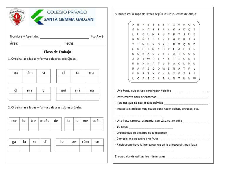 4to - Esdrújulas y Sobresdrújulas - Tarea 1 | PDF