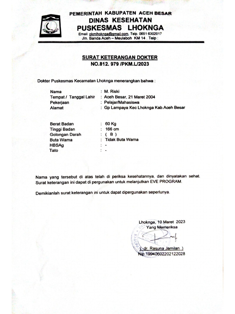 Aceh_Surat Bebas Buta Warna_M.riski | PDF