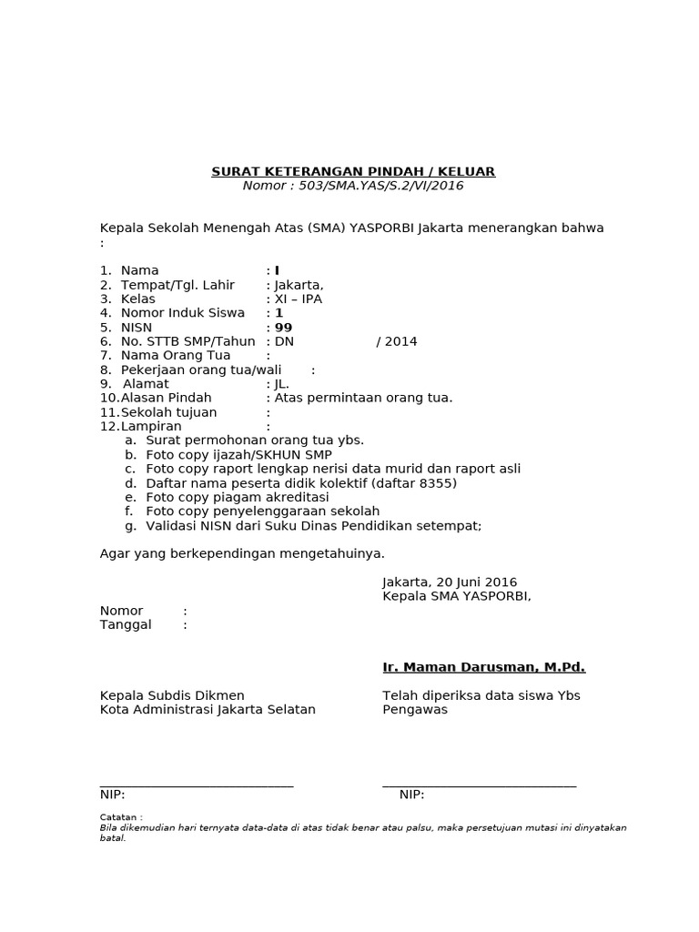 2 Format Mutasi Keluar 2016 | PDF