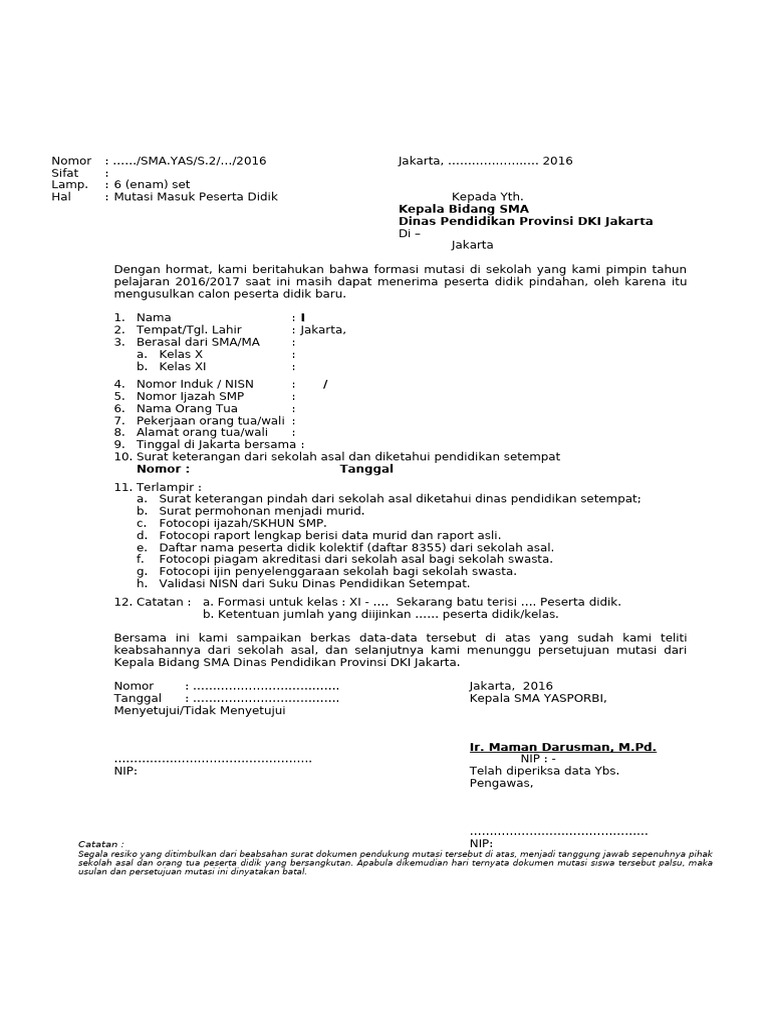 1 Format Mutasi Masuk 2016 | PDF