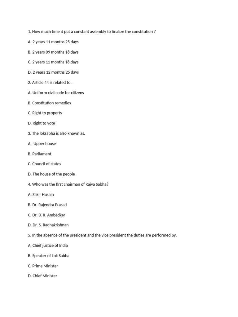 Loksabha and Indian Constitution Quiz | PDF
