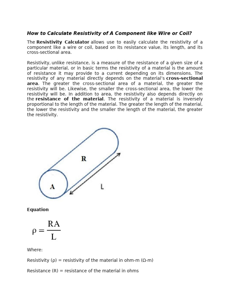 How to Calculate Resistivity of a Component Like Wire or Coil | PDF | Electrical Resistivity And ...