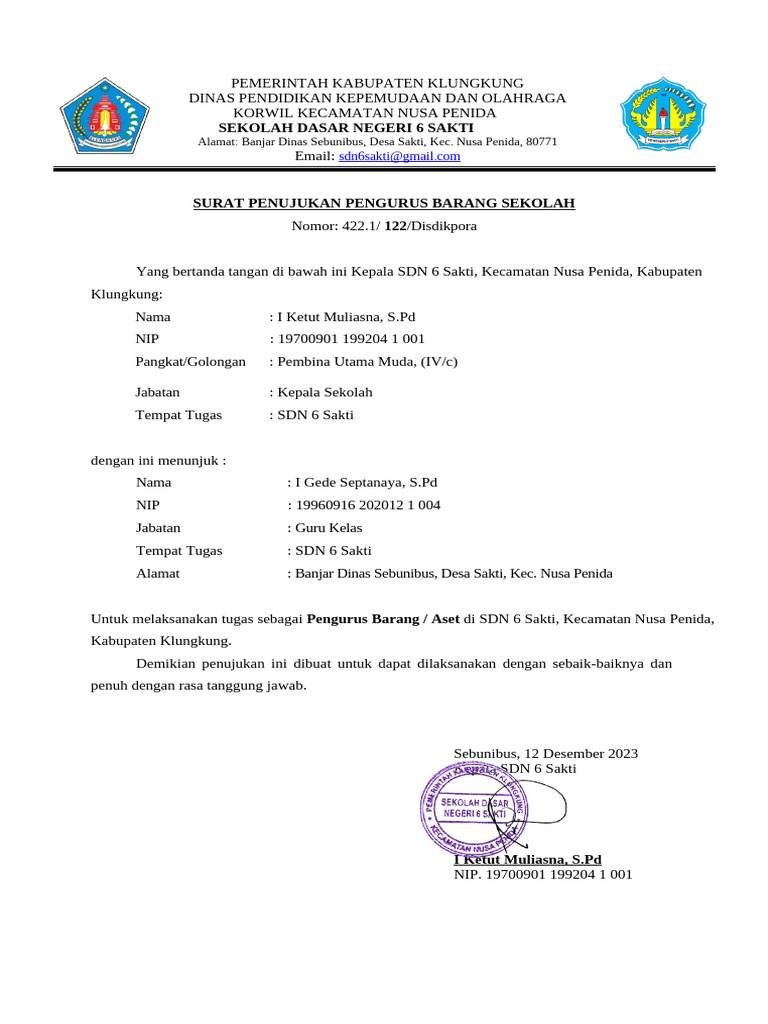 Contoh Model Surat Penunjukan Tugas | PDF