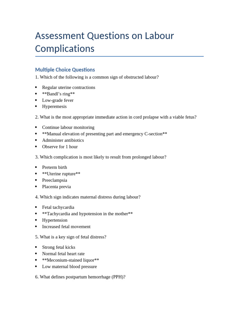 Labour Complications Assessment | PDF | Childbirth | Postpartum Period