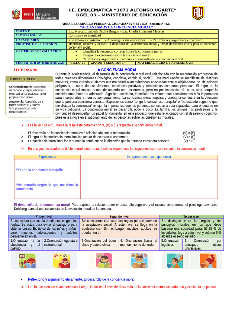 8.1. Ficha de Apren - DPCC 1°a.u. - I Bim | PDF | Moralidad | Conciencia