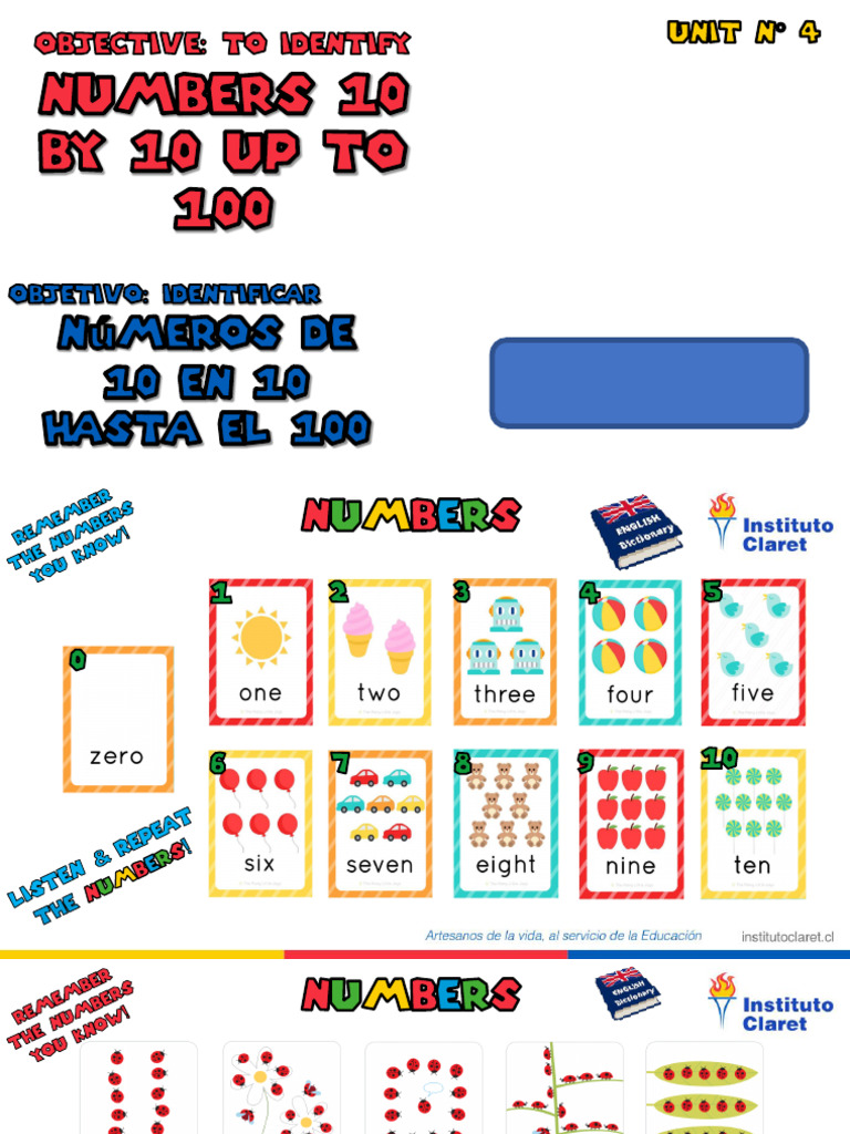 Números del 10 al 100 en inglés | PDF