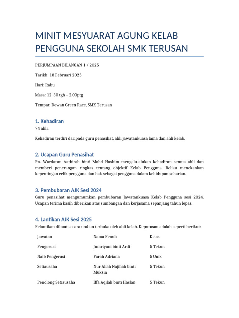 Minit Mesyuarat Kelab Pengguna 2025 | PDF