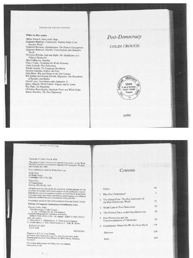 Colin Crouch - Post-Democracy-Polity Press (2004) | PDF