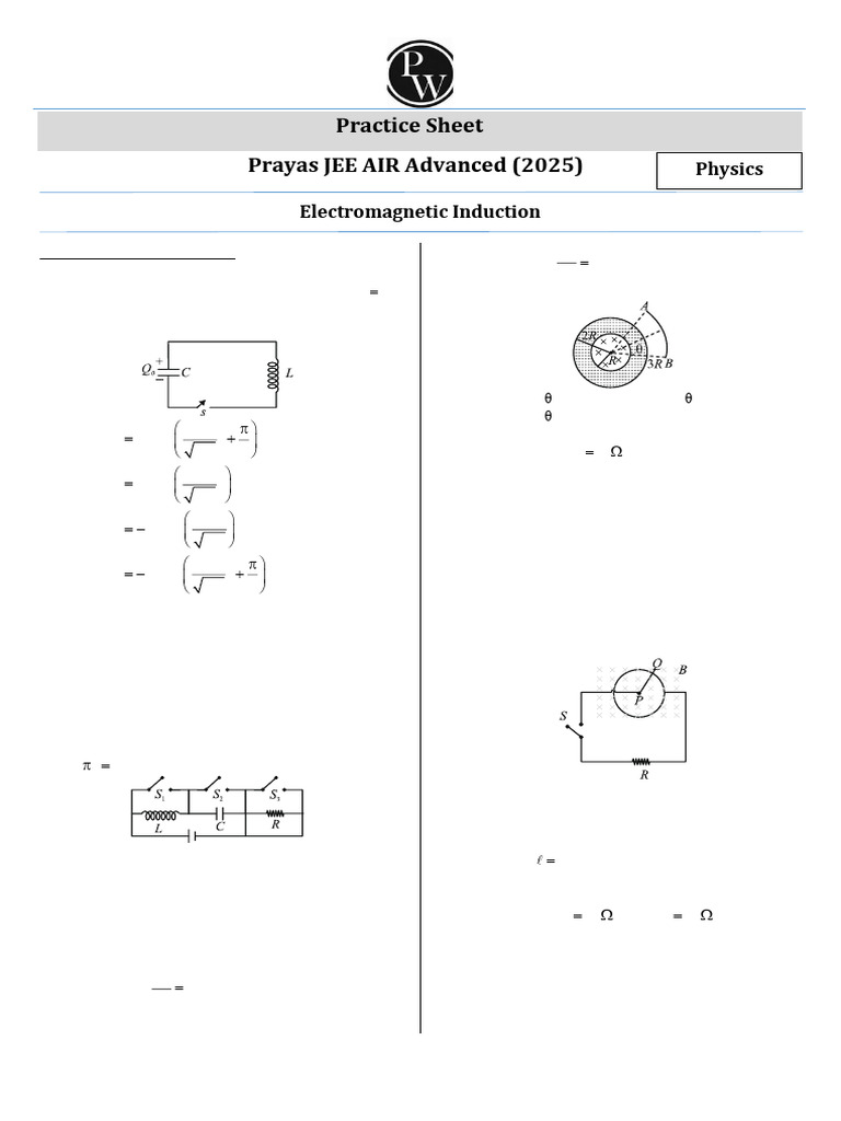 Electromagnetic Induction - Practice Sheet (Classwork) - Prayas JEE AIR Advanced (2025) | PDF ...