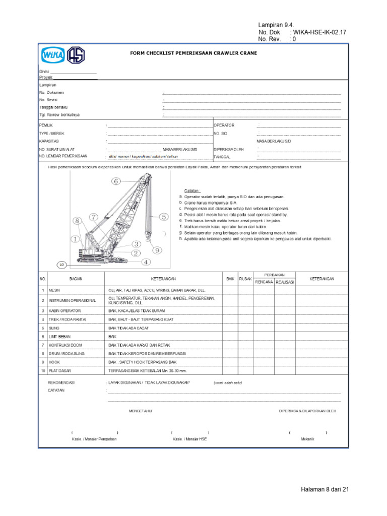 Pemeriksaan Crawler Crane | PDF