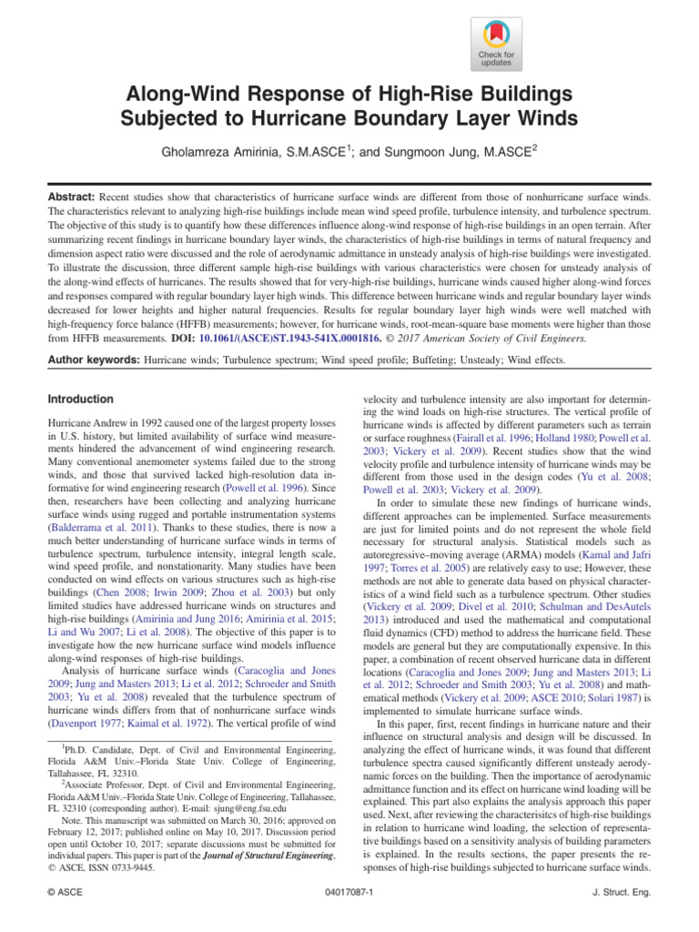2017 Along-Wind Response of High-Rise Buildings Subjected To Hurricane Boundary Layer Winds ...
