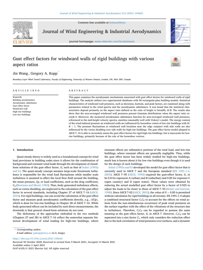 2021 Gust Effect Factors for Windward Walls of Rigid Buildings With ...