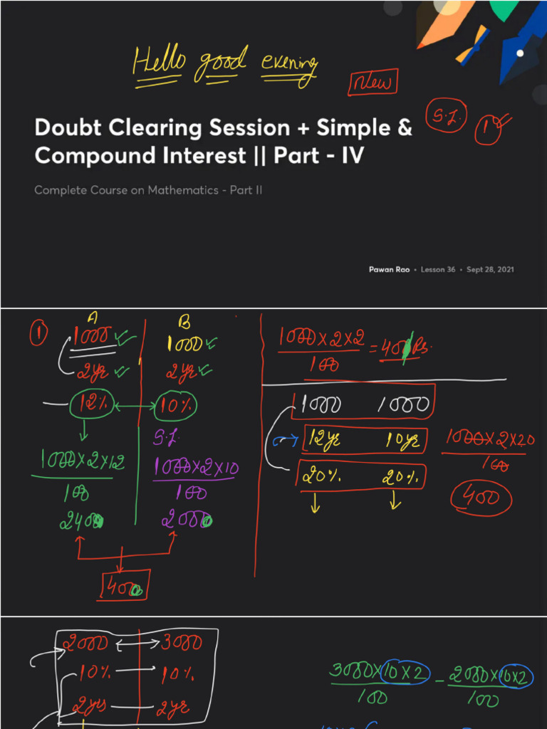 Doubt Clearing Session Simple Compound Interest Part IV With Anno | PDF
