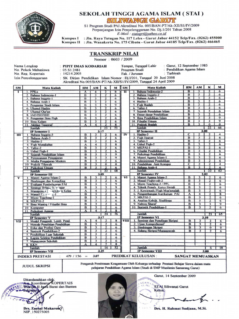 Transkip Nilai B.pipit | PDF