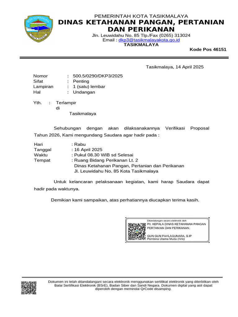 Surat Undangan Verifikasi Proposal 2026.pdf Naskah Terbaru | PDF
