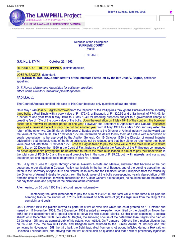Republic vs. Bagtas GR No. L-17474, October 25, 1962 | PDF | Complaint ...