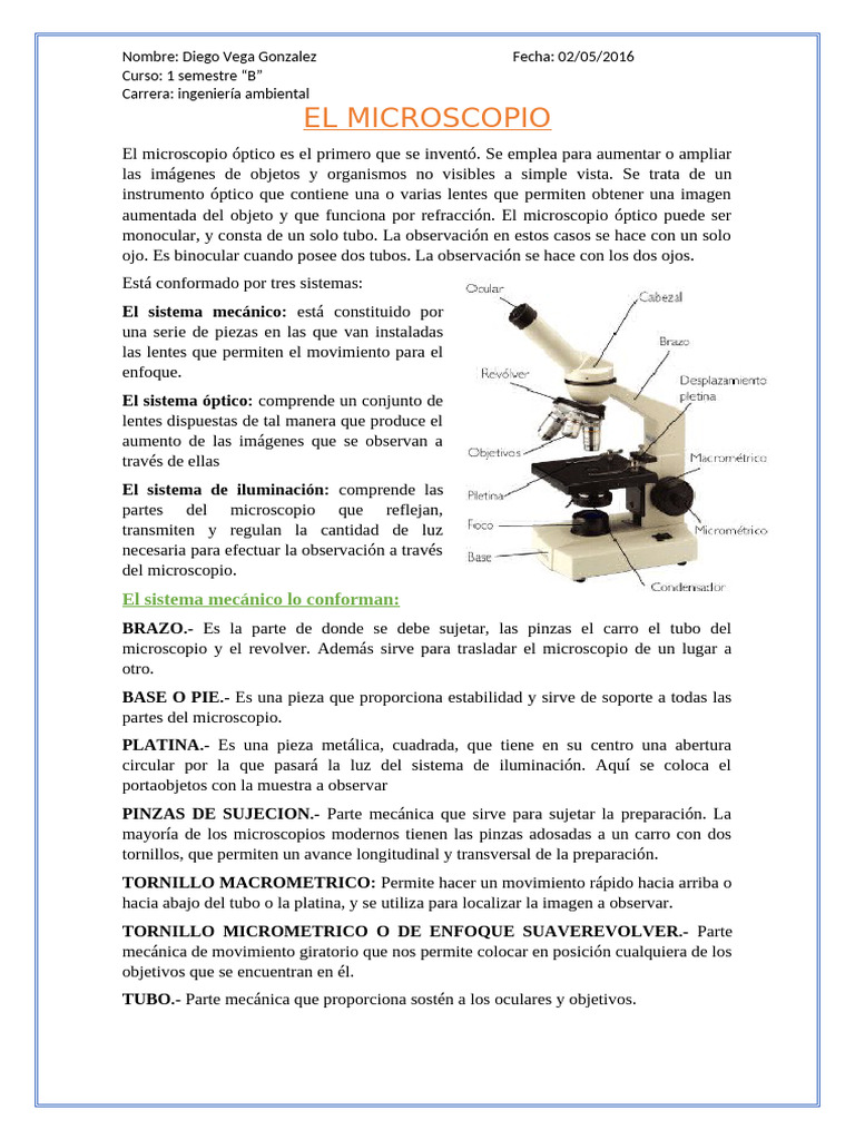 Partes del microscopio óptico | PDF | Microscopio | Óptica