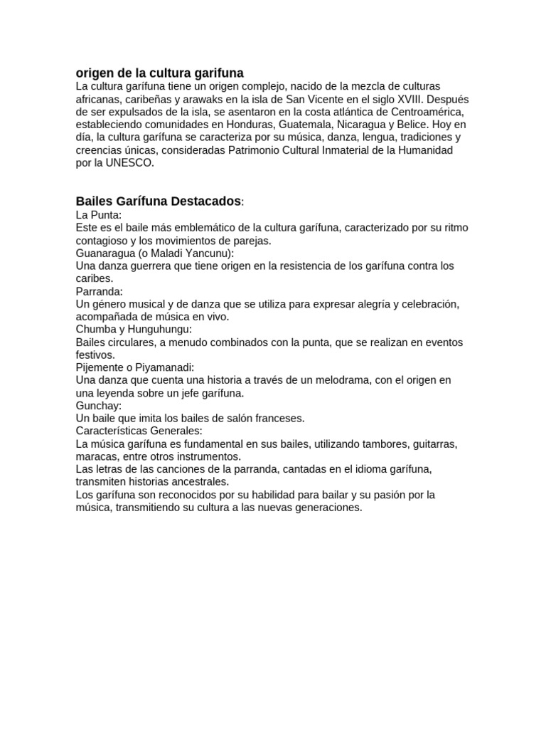 Origen y Tradiciones de la Cultura Garífuna | PDF