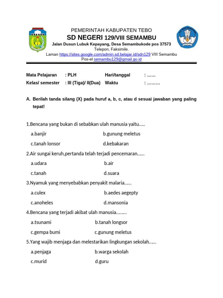 Soal Plh Semester Dua Kelas 3 | PDF
