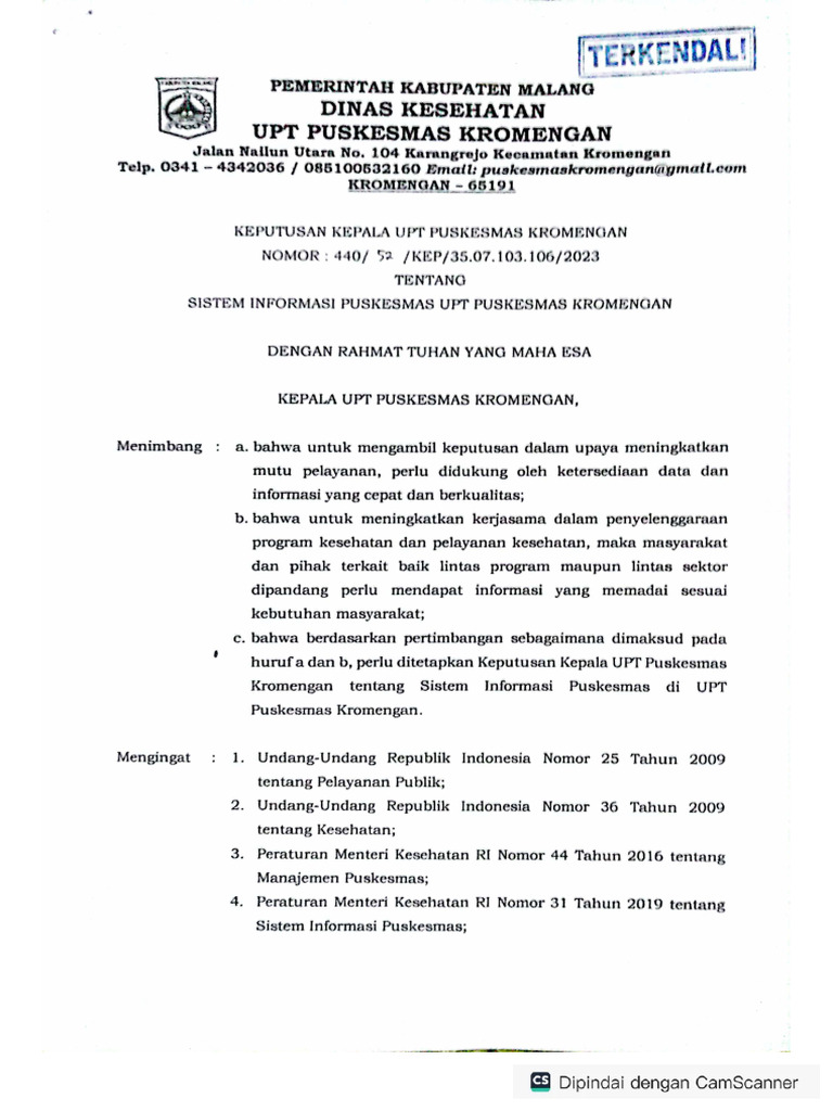 Scan SK Sistem Informasi Puskesmas | PDF