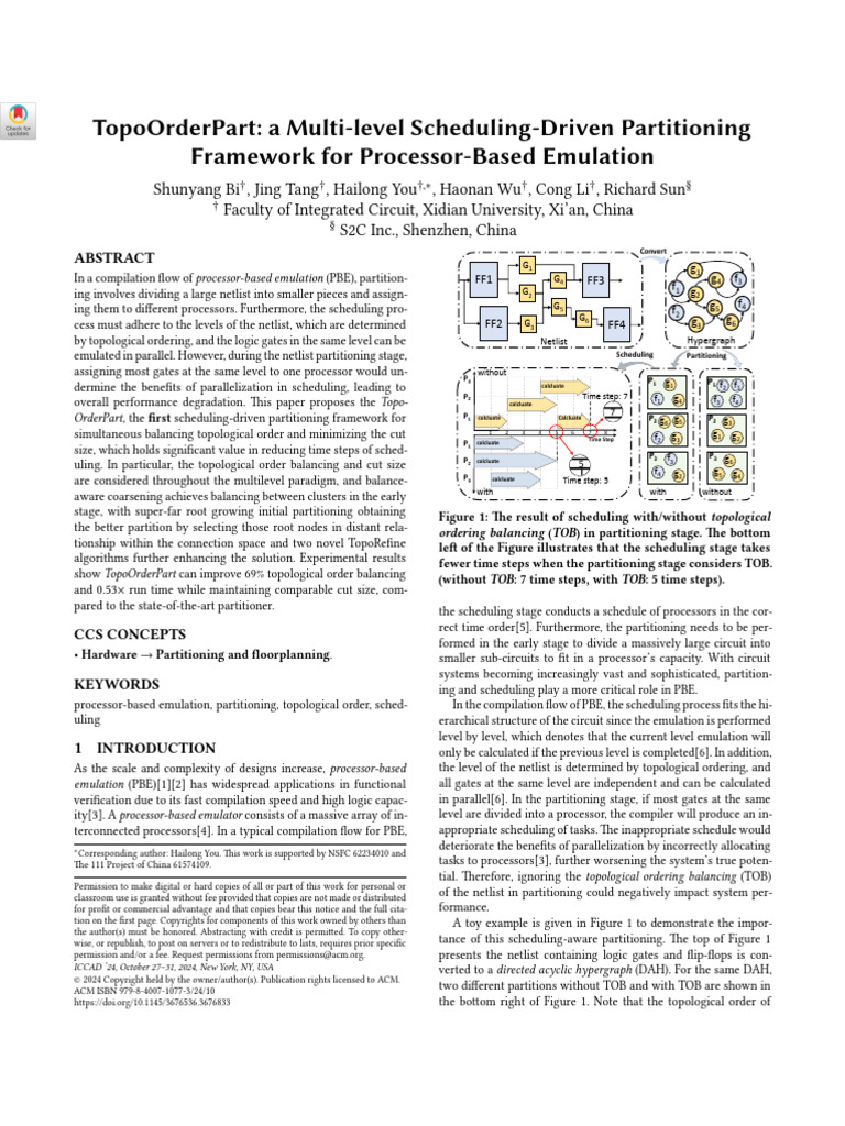 Iccad24 Topoorderpart A Multi Level Scheduling Driven Partitioning Framework For Processor Based