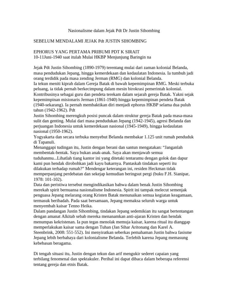 Jejak Nasionalisme Pdt Justin Sihombing | PDF