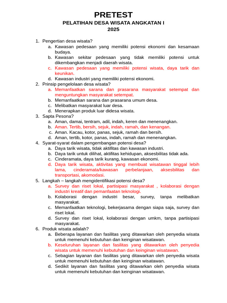 Prepost Test Desawisata Online | PDF