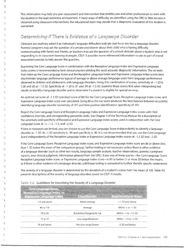 Evidence of Language Disorder - CELF-5 | PDF | Sensitivity And Specificity | Educational Assessment