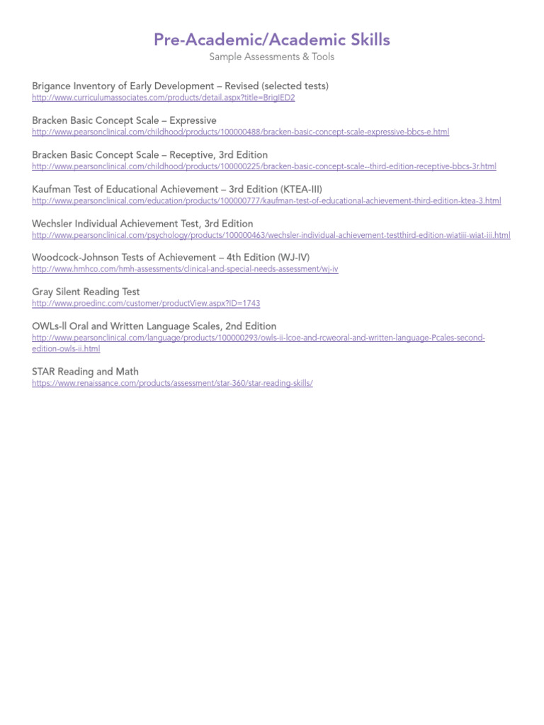 Academic Skills Assessment and Tools | PDF