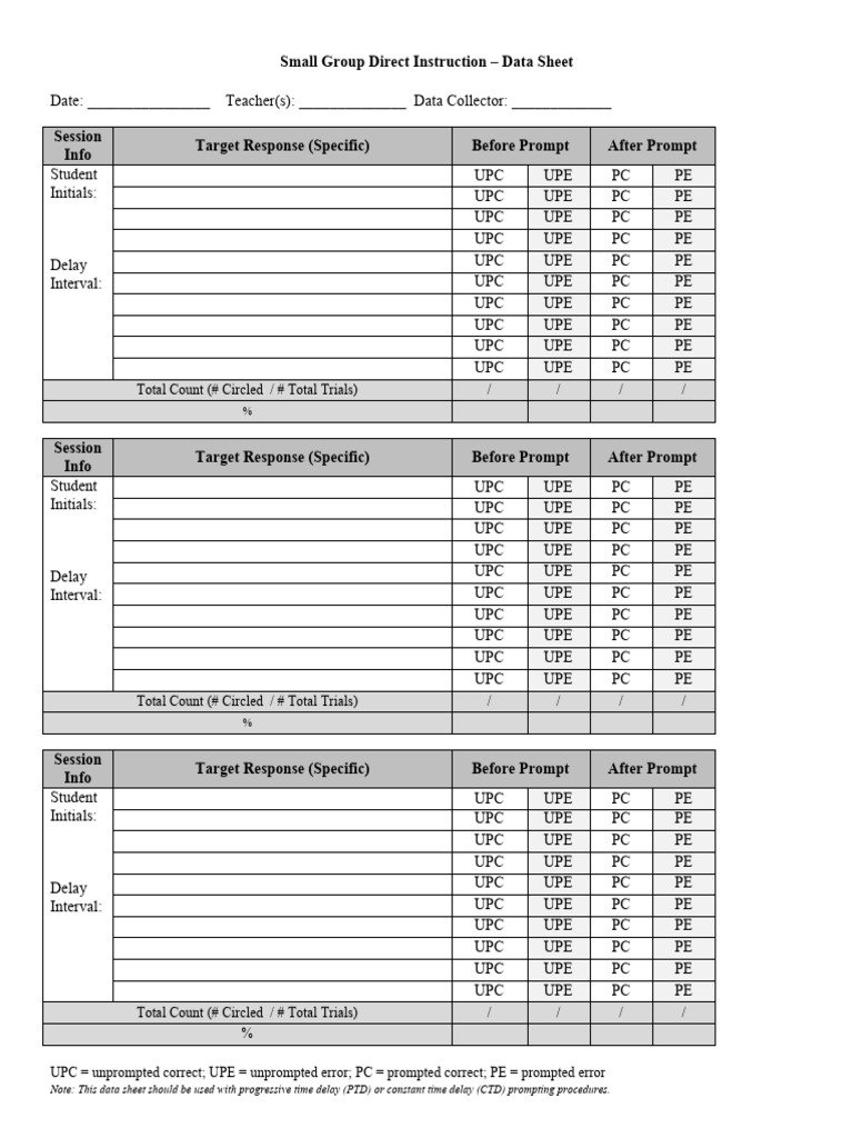 PTD Small Group Instruction Data Sheet | PDF
