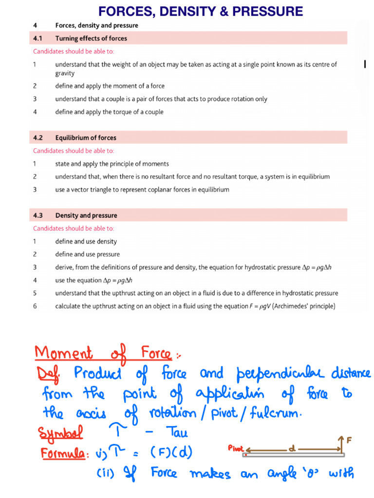 Forces, Pressure & Density | PDF | Buoyancy | Pressure