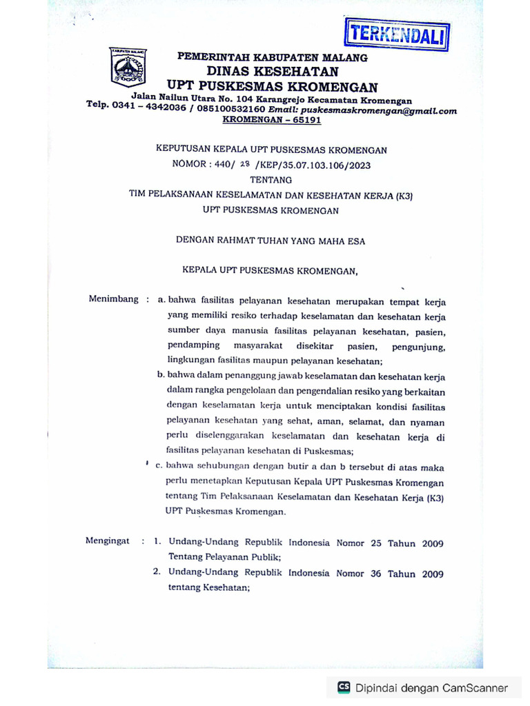 Scan SK Tim Pelaksanaan K3 | PDF