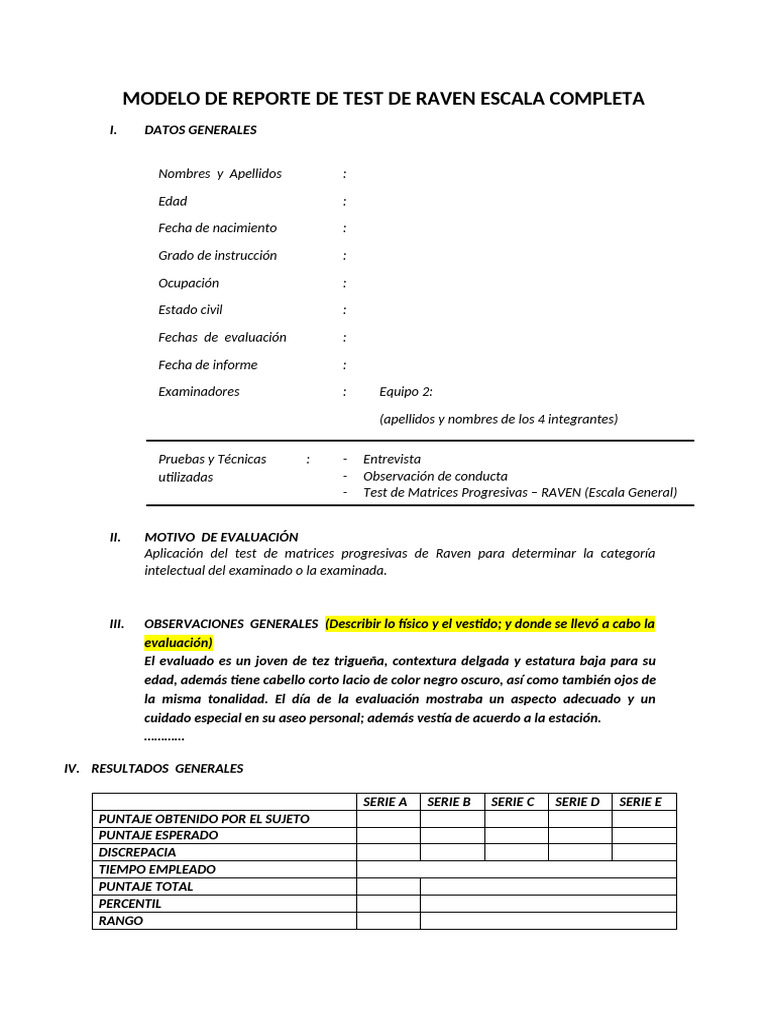 Modelo de Informe de Test de Raven | PDF | Inteligencia | Ciencia cognitiva
