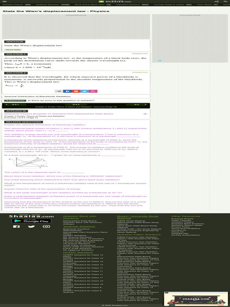 State The Wien's Displacement Law - Physics | PDF | Electromagnetic ...