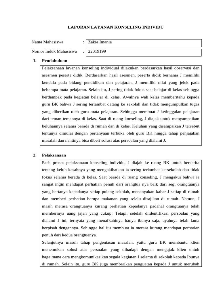 Laporan Layanan Konseling Individu | PDF