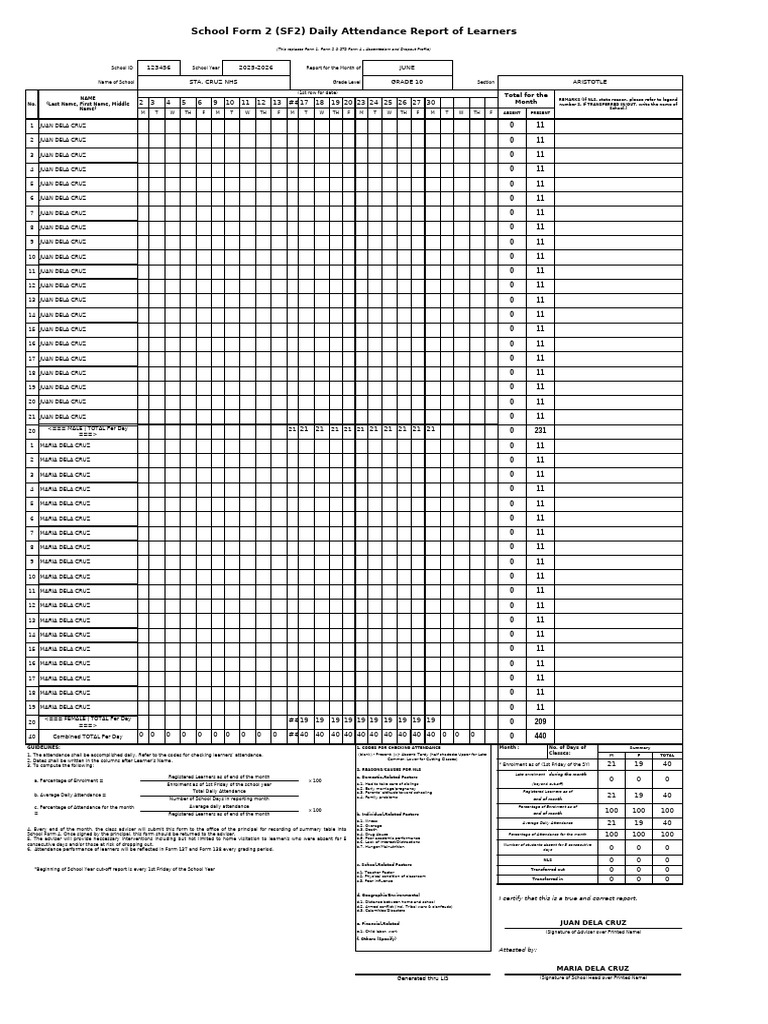 Automated SF 2 2025-2026 | PDF | Human Life Stages | Youth