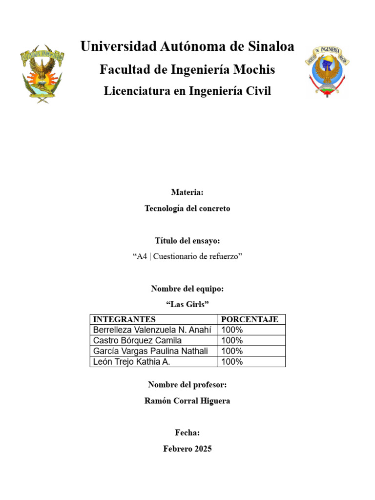 A4-Cuestionario de Refuerzo | PDF | Cemento | Hormigón
