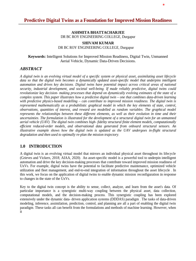 Predictive Digital Twins by Ashmita Bhattacharjee | PDF | Machine Learning | Unmanned Aerial Vehicle