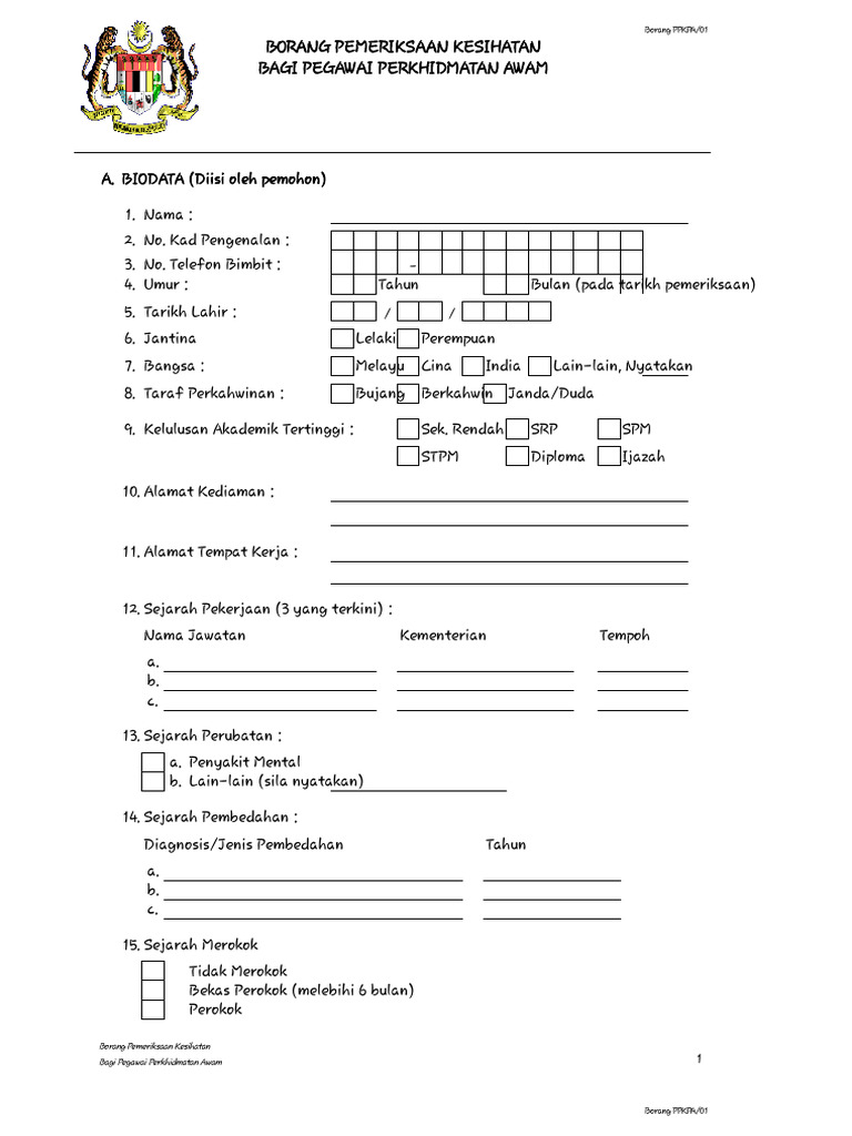 (Ppkpa01) Borang Pemeriksaan Kesihatan | PDF