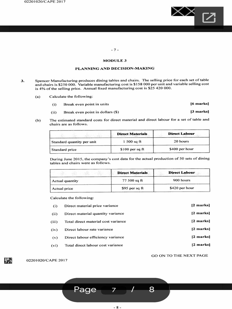 Accounting Unit 2 CAPE Past Papers | PDF | Probability Density Function | Variance