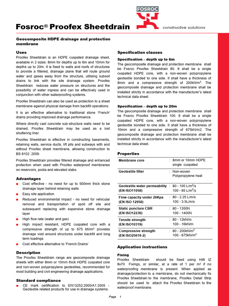 TDS Proofex Sheetdrain SEA | PDF | Drainage | Materials