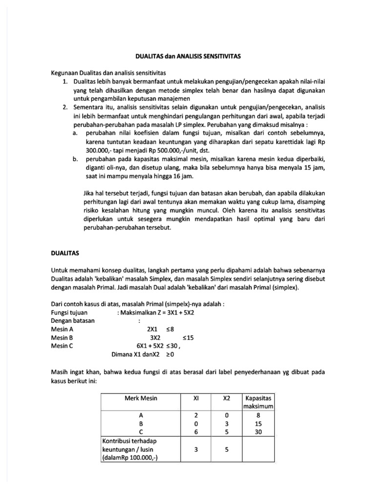 PDF Dualitas Amp Analisis Sensitivitas Compress | PDF