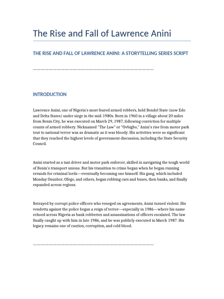 The Rise and Fall of Lawrence Anini | PDF | Gang | Police