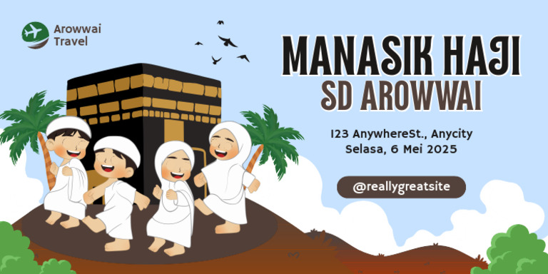 Biru Cokelat Dan Putih Ilustrasi Spanduk Manasik Haji Banner | PDF