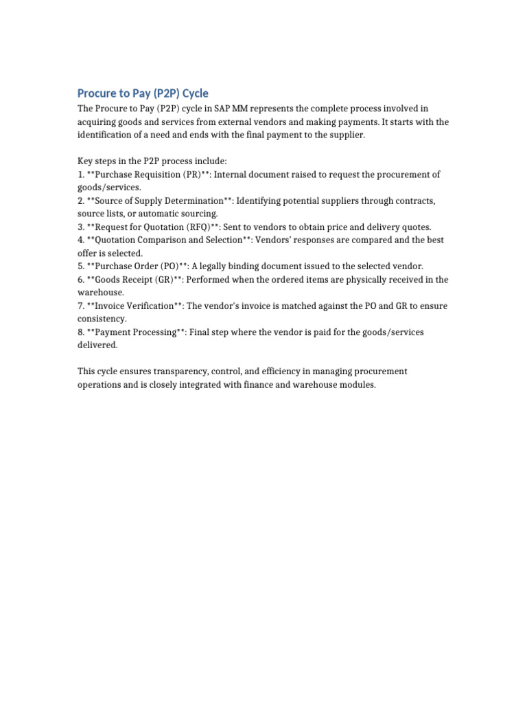 Procure To Pay (P2P) Cycle | PDF