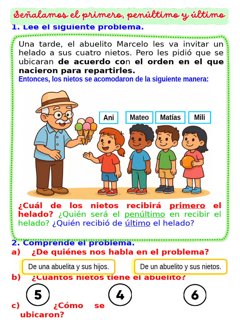 Ficha Señalamos El Primero, Penultimo y Ùltimo | PDF