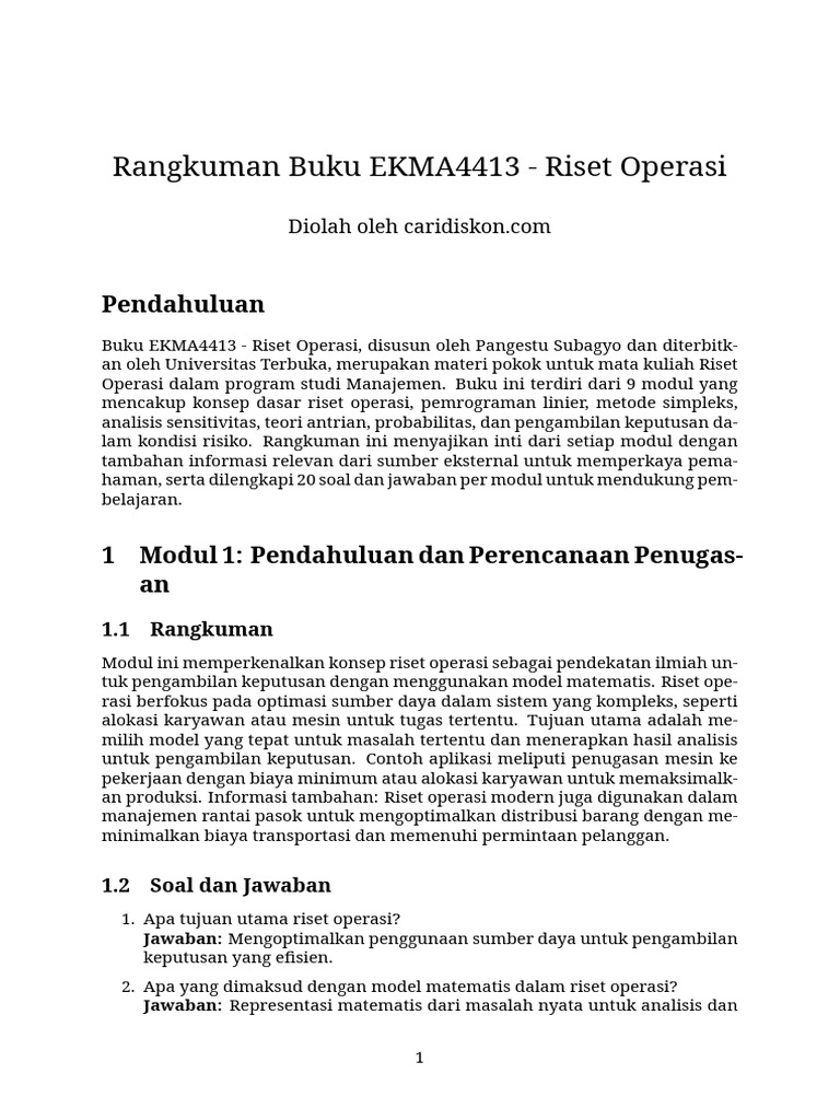 Rangkuman EKMA4413 - Riset Operasi | PDF