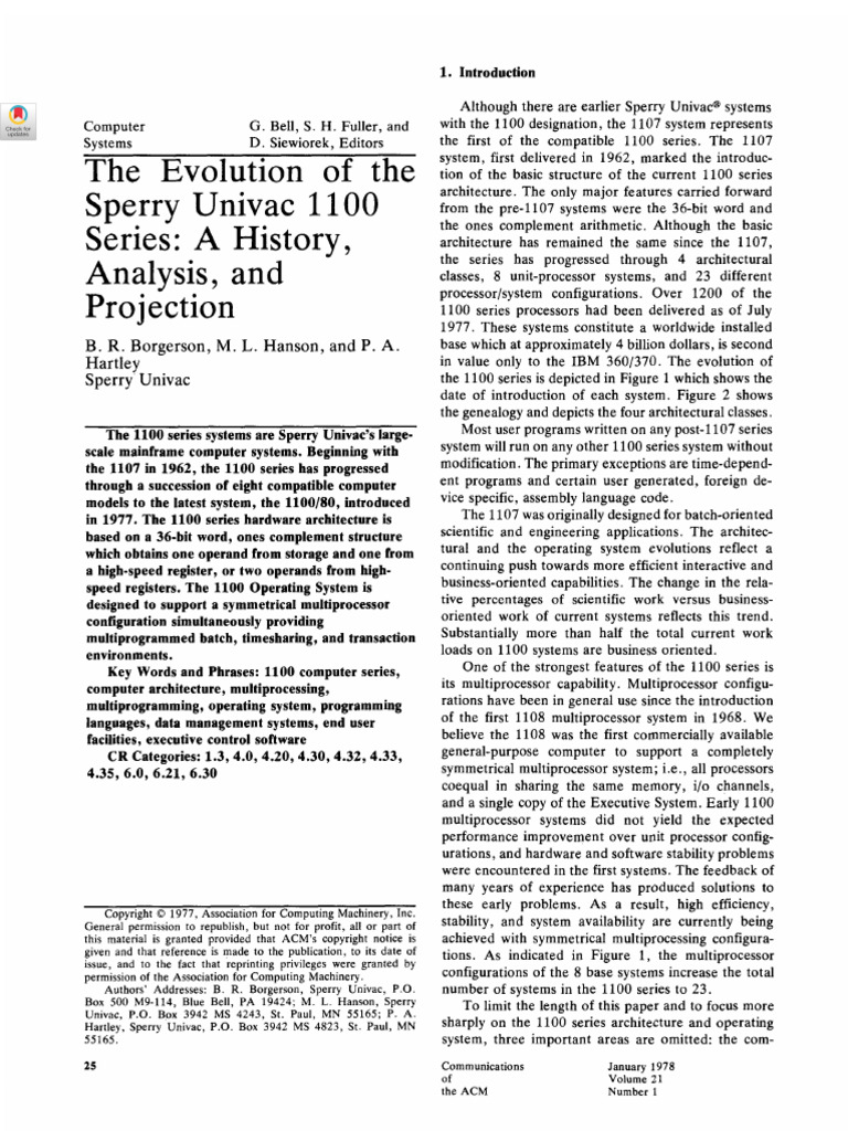 Sperry Univac 1100 Series | PDF | Central Processing Unit | Operating System